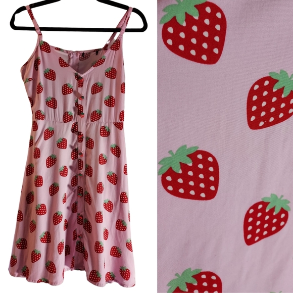 Hot Topic | Dresses | Rare Hot Topic Pink Strawberry Buttonfront Dress ...